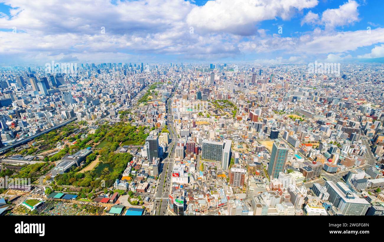 Osaka, Japan - April 9 2023: View from the top of Osaka city with ...