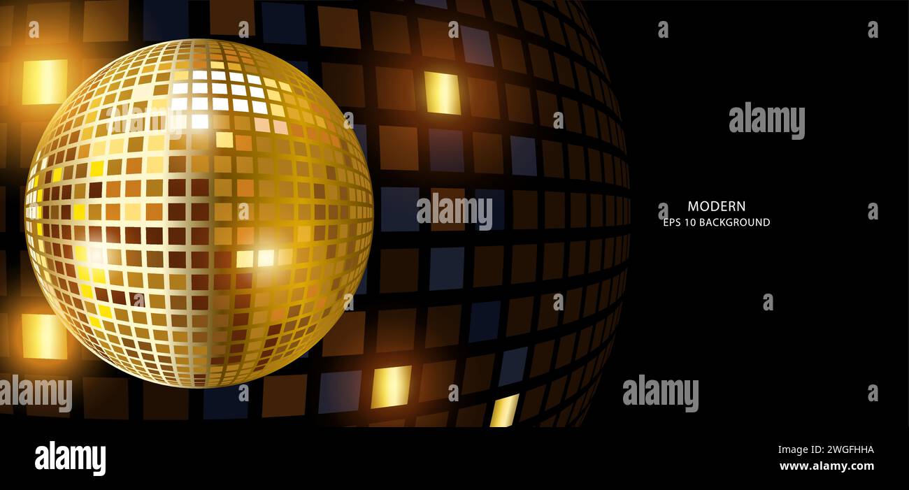 Luxurious abstract disco light ball with golden boxes, vector ...
