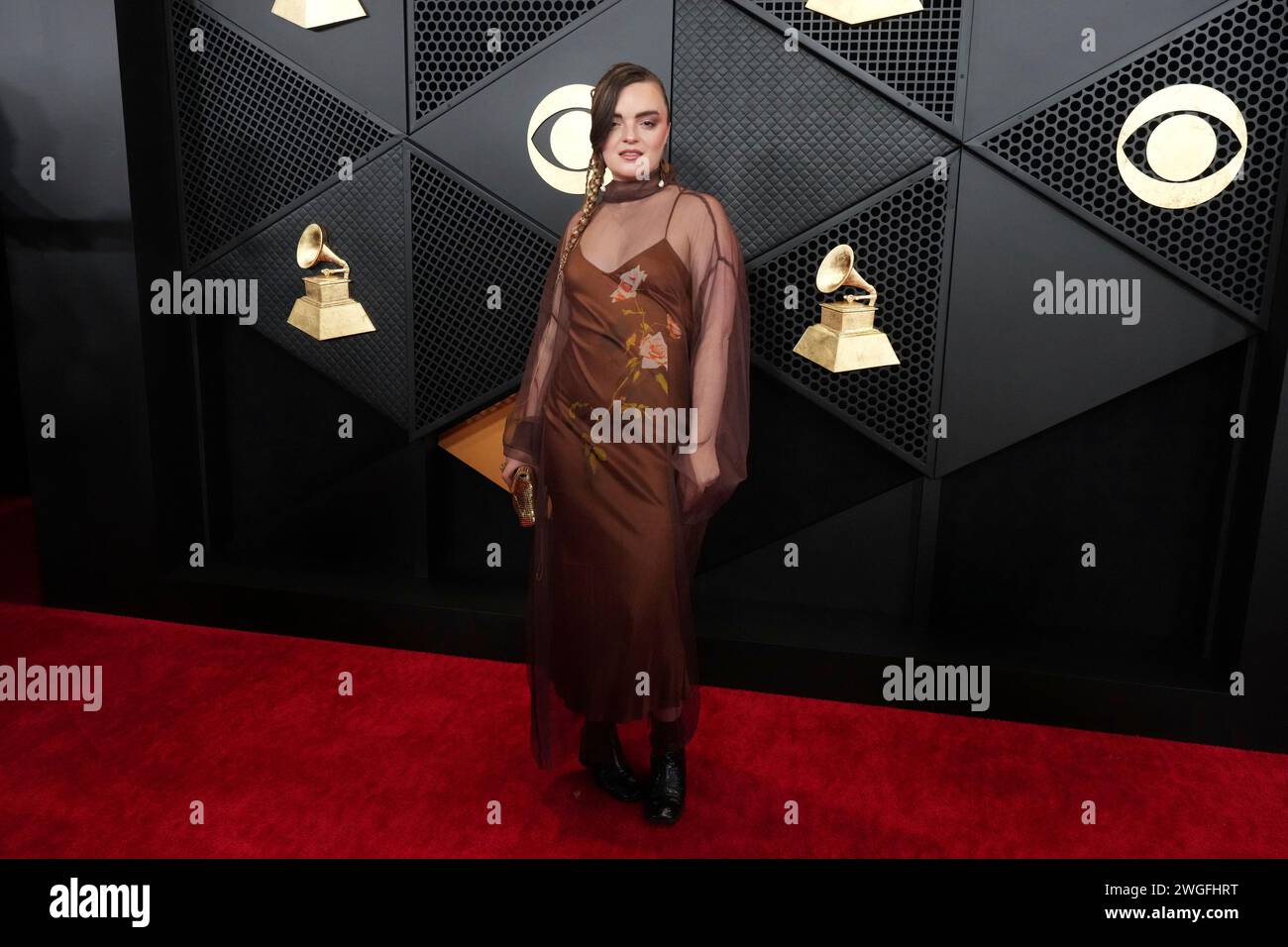 Molly Pease arrives at the 66th annual Grammy Awards on Sunday, Feb. 4 ...