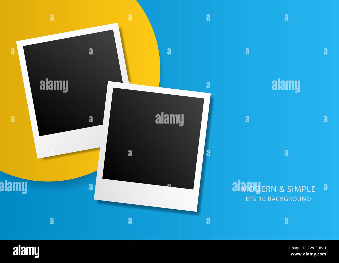 Two blank photo frames template on simple blue and yellow background ...