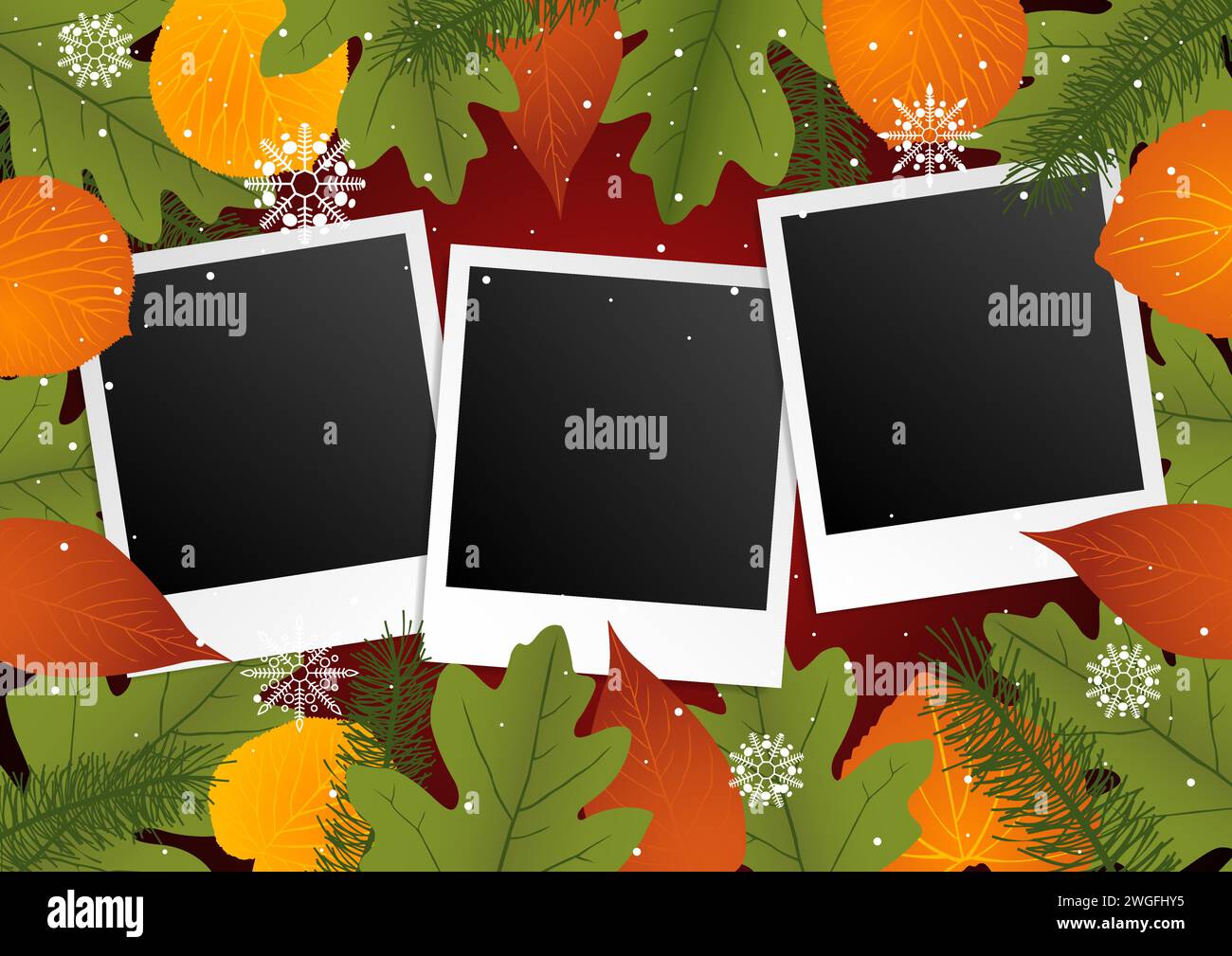 Photo frame with leaves decoration for Christmas theme, vector ...