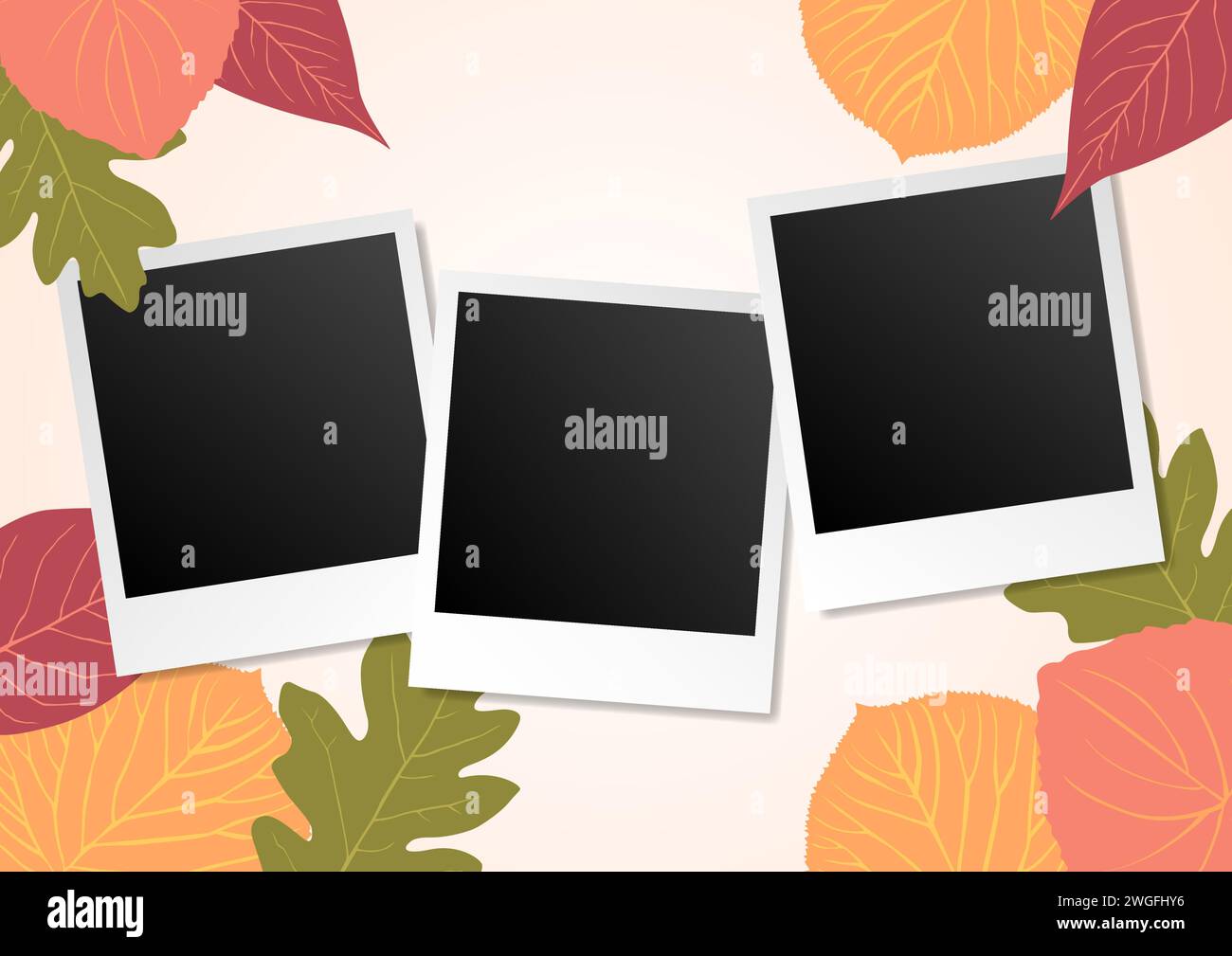 Photo frame with leaves decoration in natural colours, vector ...