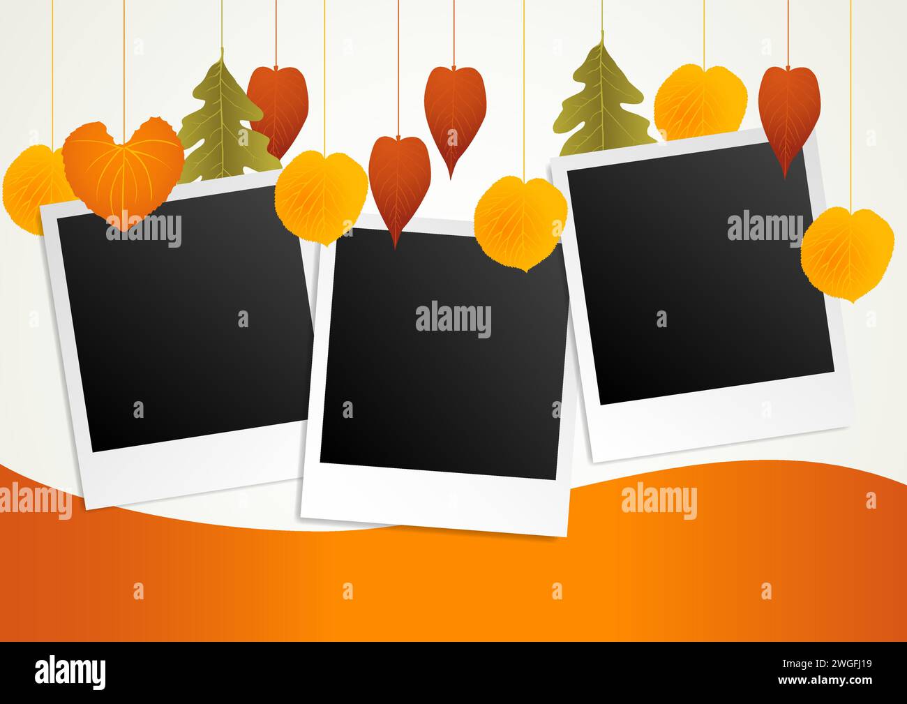 Photo frame with hanging leaves decoration in natural colours, vector ...