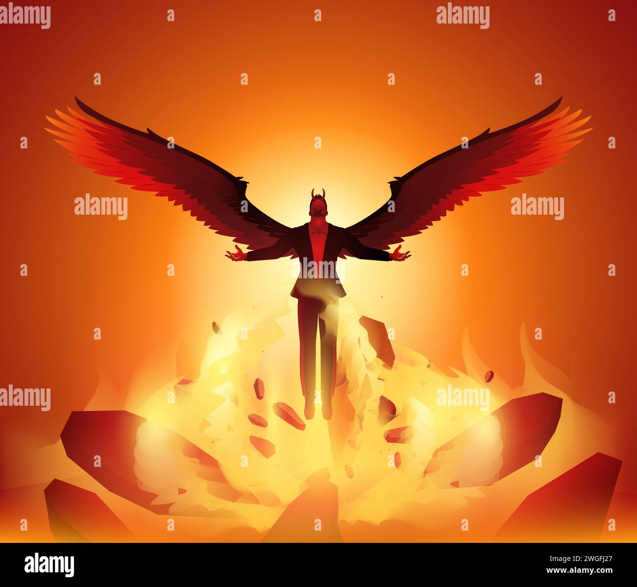 Fantasy art illustration of Lucifer with glowing fire, vector ...