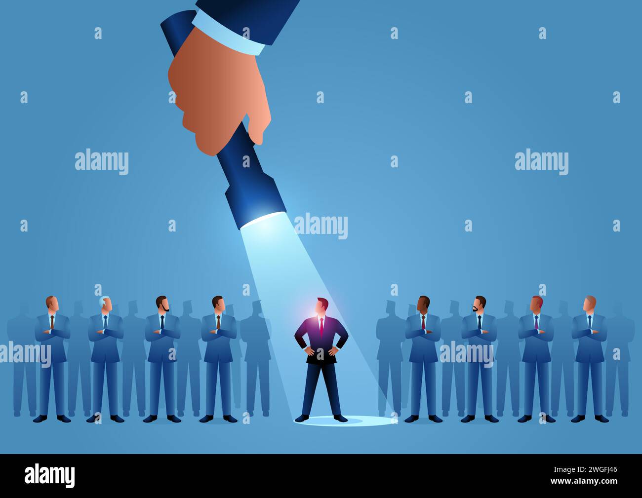 Vector illustration of a businessman being flash lighted among other ...