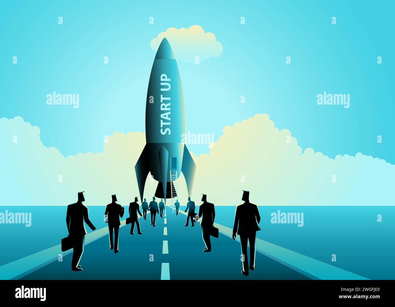 Business concept illustration of group of businessmen walking towards a ...