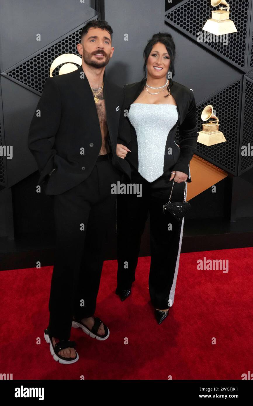 Jon Bellion, left, and Alex Bellion arrive at the 66th annual Grammy ...