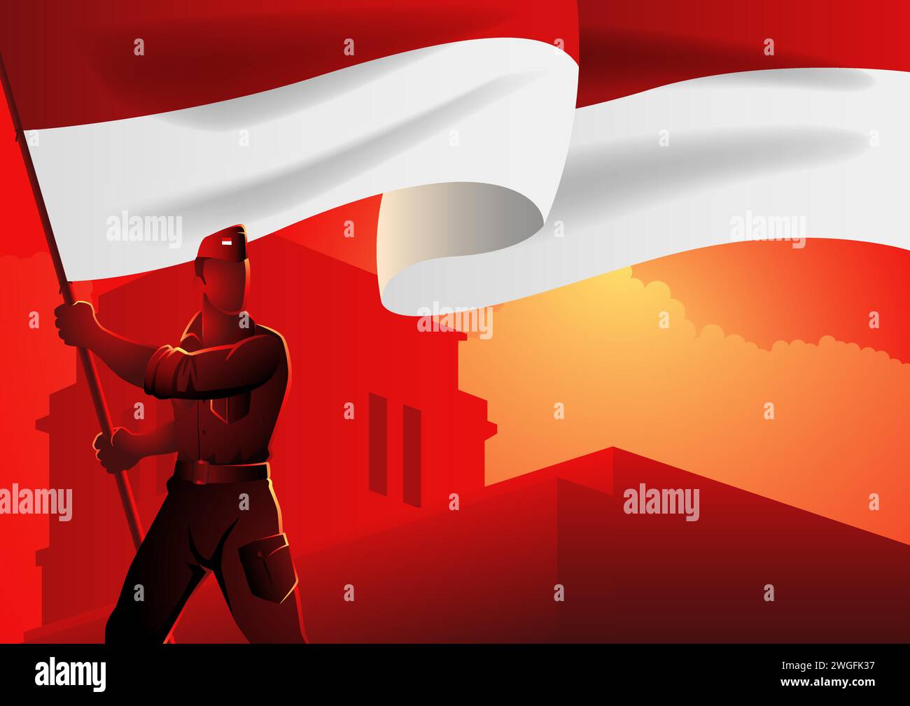Indonesian National hero holding the flag of Indonesia, independence ...