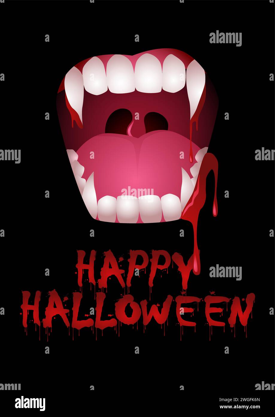 Vector illustration of bloody vampire teeth on black background ...
