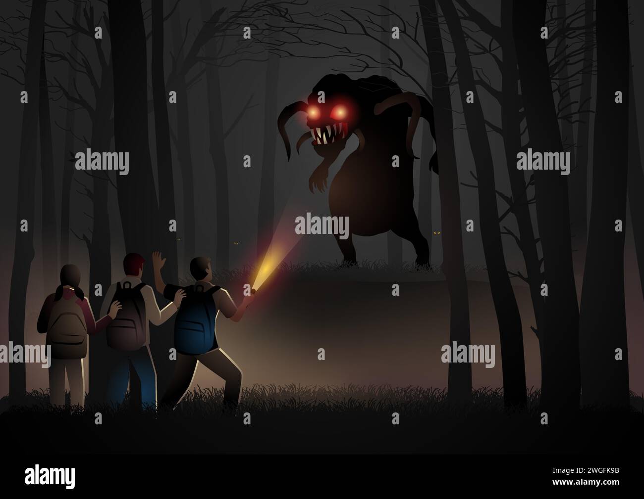 Children adventure in the jungle and find a scary monster, Halloween ...