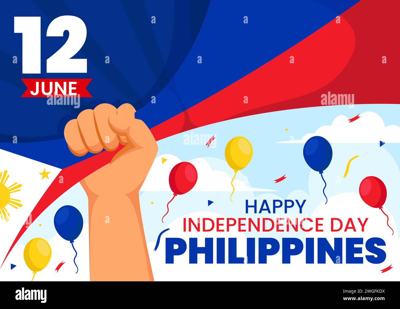 Philippines Independence Day Vector Illustration on 12 June with Waving ...