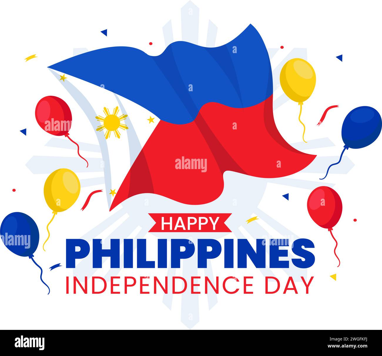 Philippines Independence Day Vector Illustration on 12 June with Waving ...