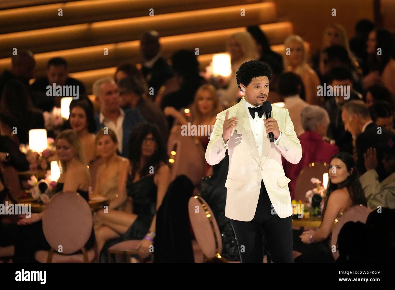 Host Trevor Noah speaks during the 66th annual Grammy Awards on Sunday ...