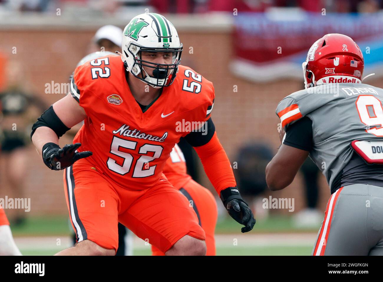 National offensive lineman Ethan Driskell of Marshall (52) during the ...