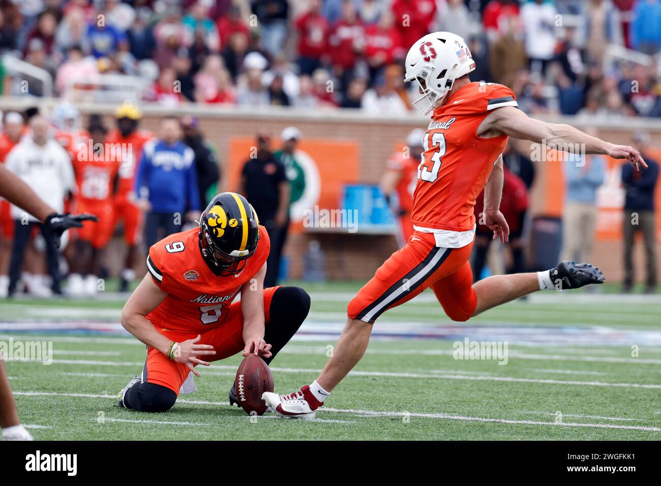 National kicker Joshua Karty of Stanford (43) kicks a field goal during ...