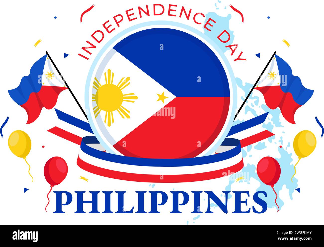 Philippines Independence Day Vector Illustration on 12 June with Waving ...