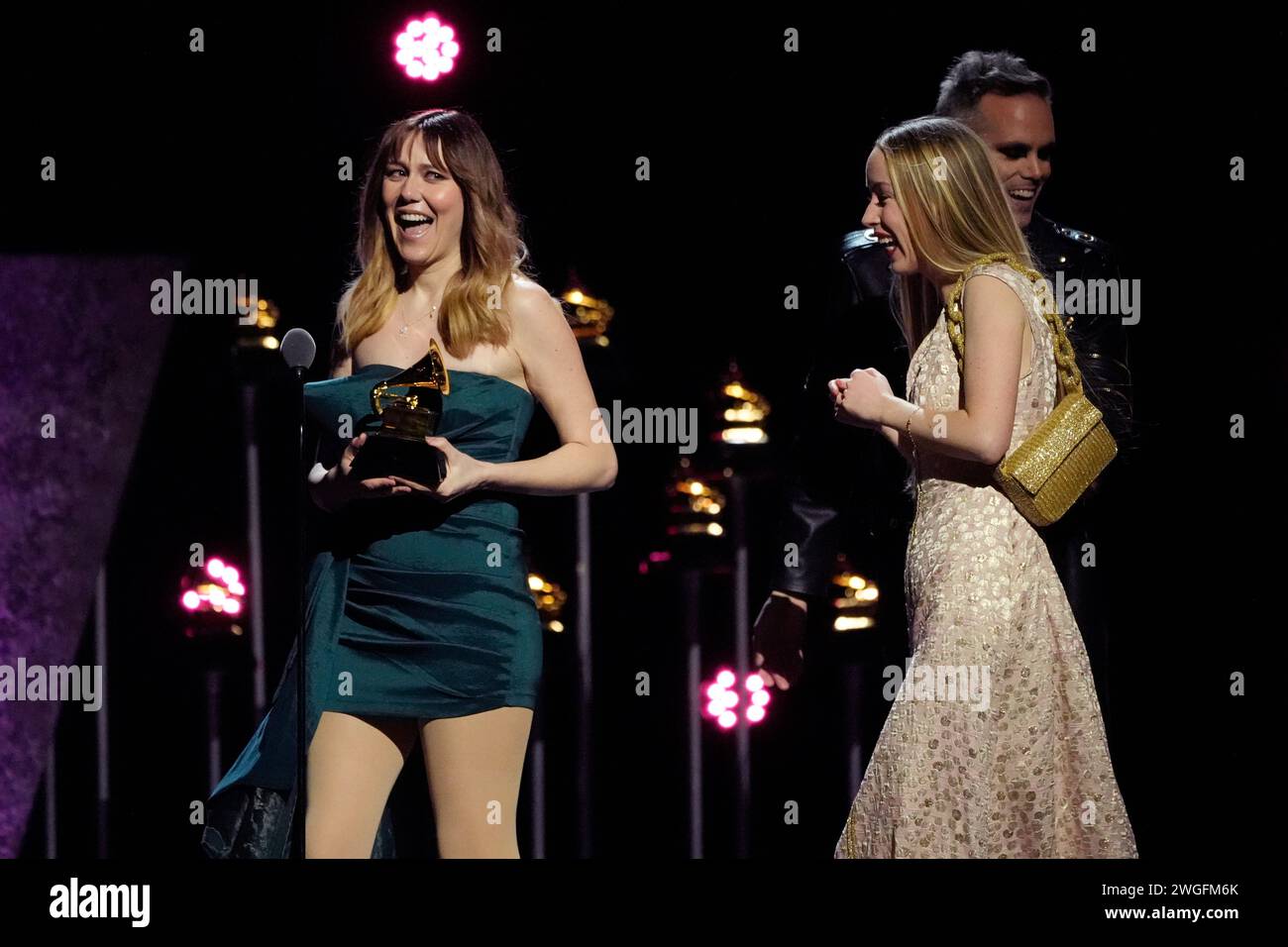 Molly Tuttle, left, and Bronwyn Keith-Hynes of Golden Highway accept ...