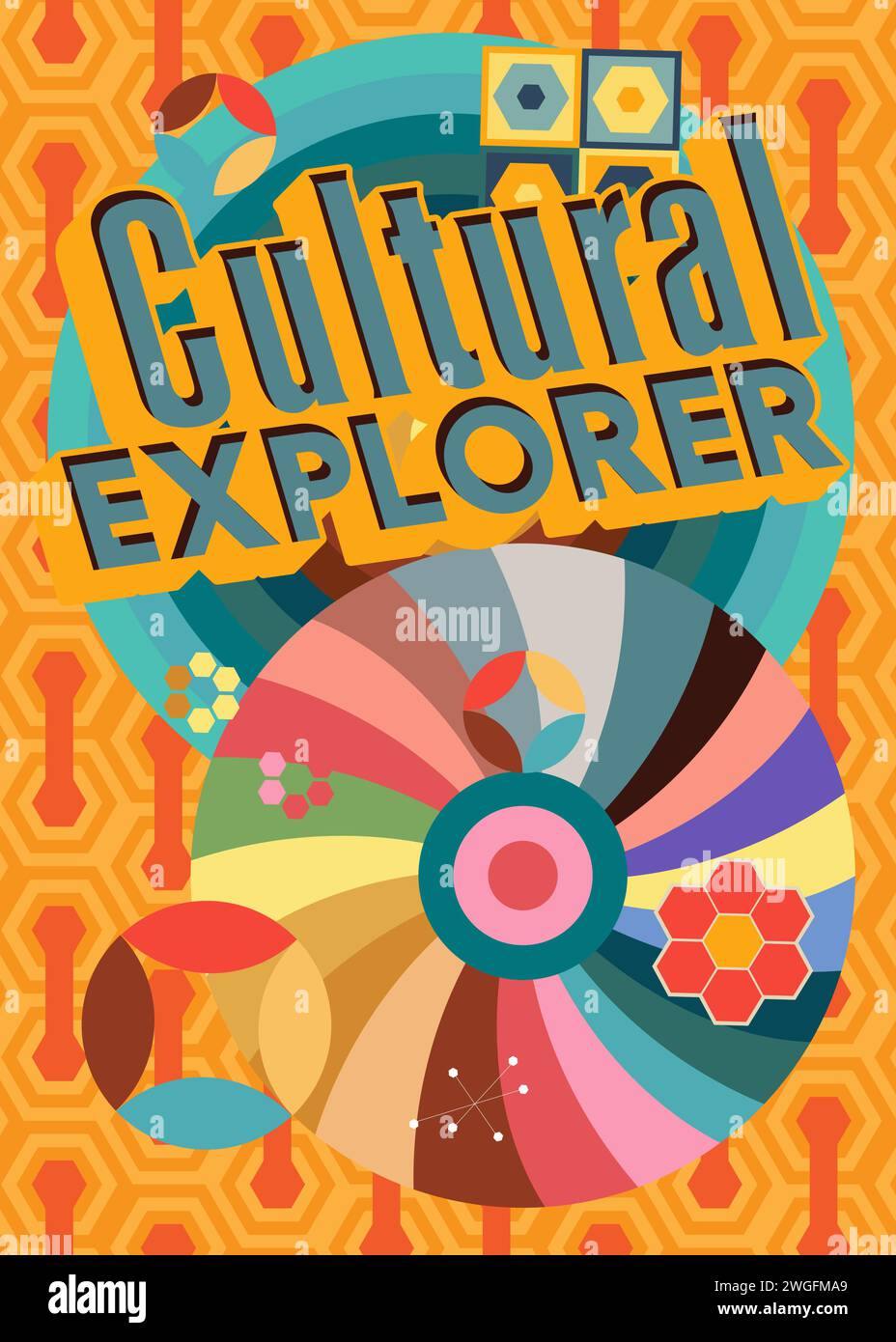 Retro 70s Background with Cultural Explorer word, Groovy Adventure ...