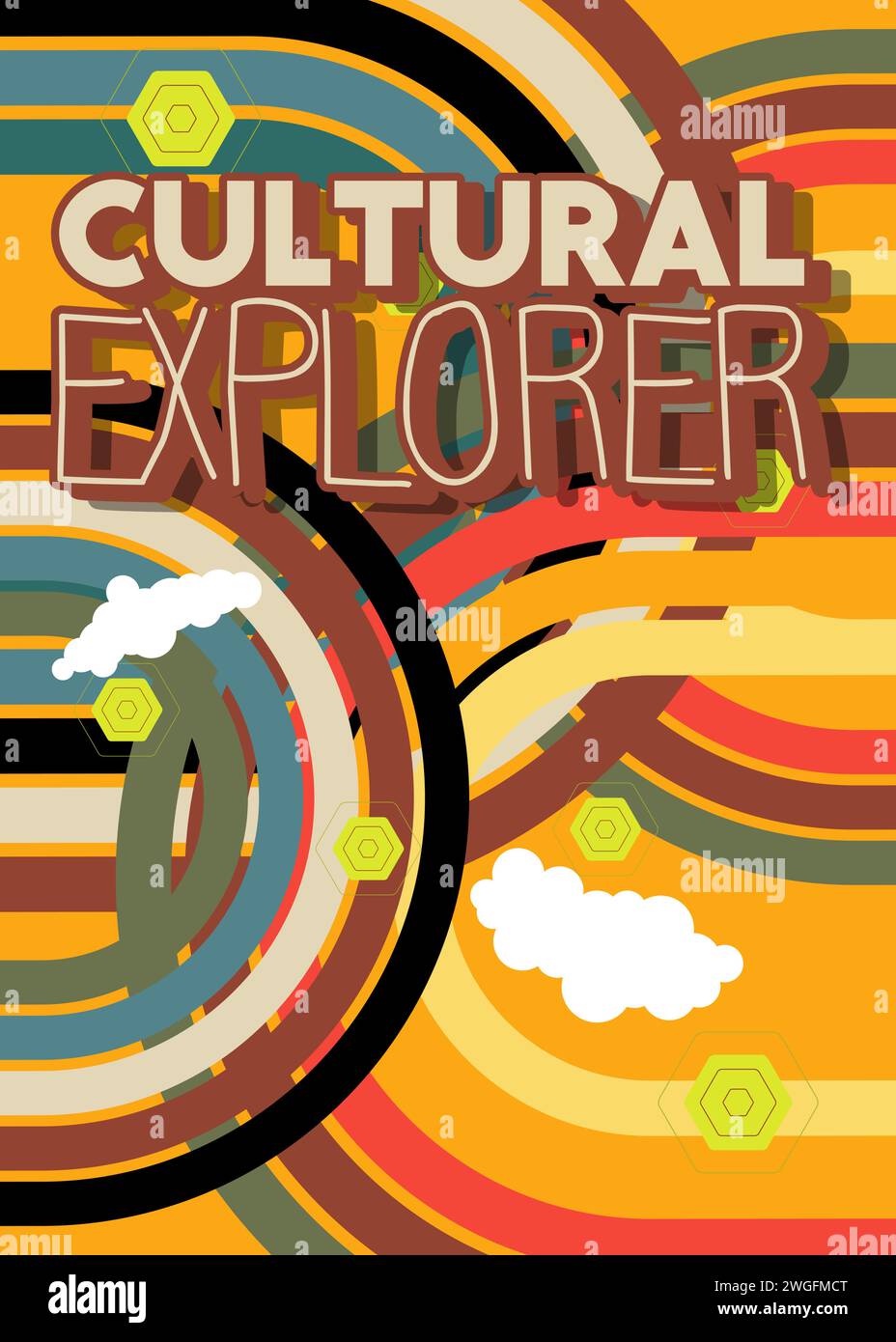 Retro 70s Background with Cultural Explorer word, Groovy Adventure ...