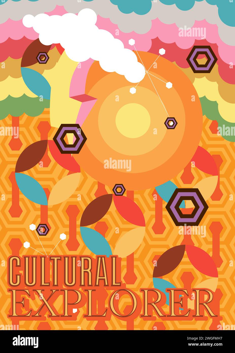 Retro 70s Background with Cultural Explorer word, Groovy Adventure ...