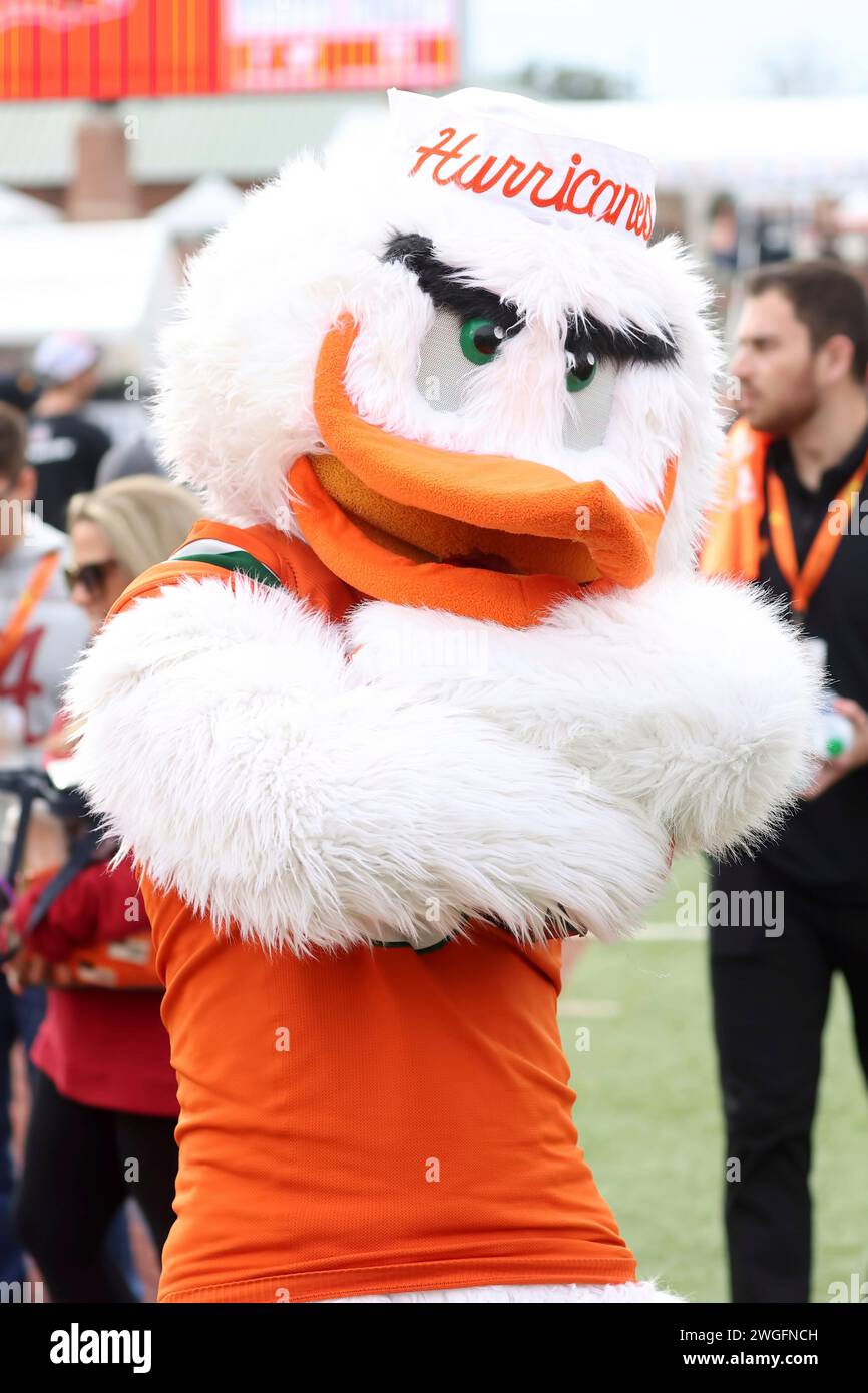 MOBILE, AL - FEBRUARY 03: Miami Hurricanes mascot during the 2024 Reese ...