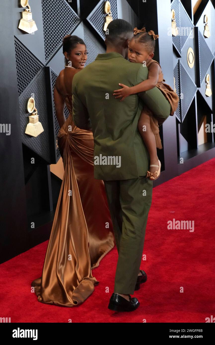 Victoria Monet, from left, John Gaines, and Hazel Monet arrive at the ...