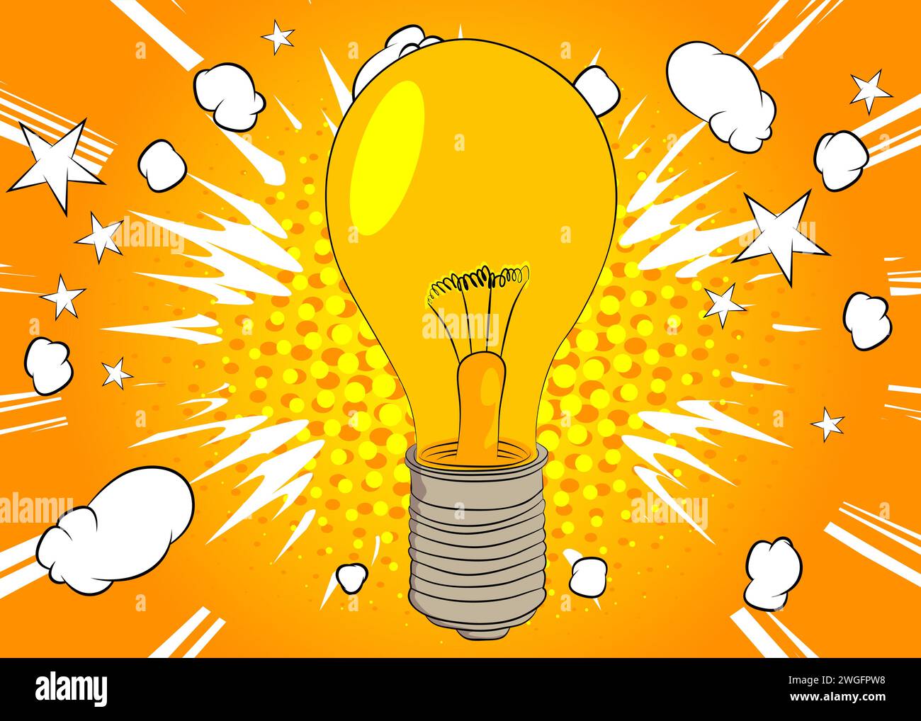 Cartoon Light Bulb, comic book Idea. Retro vector comics pop art design ...