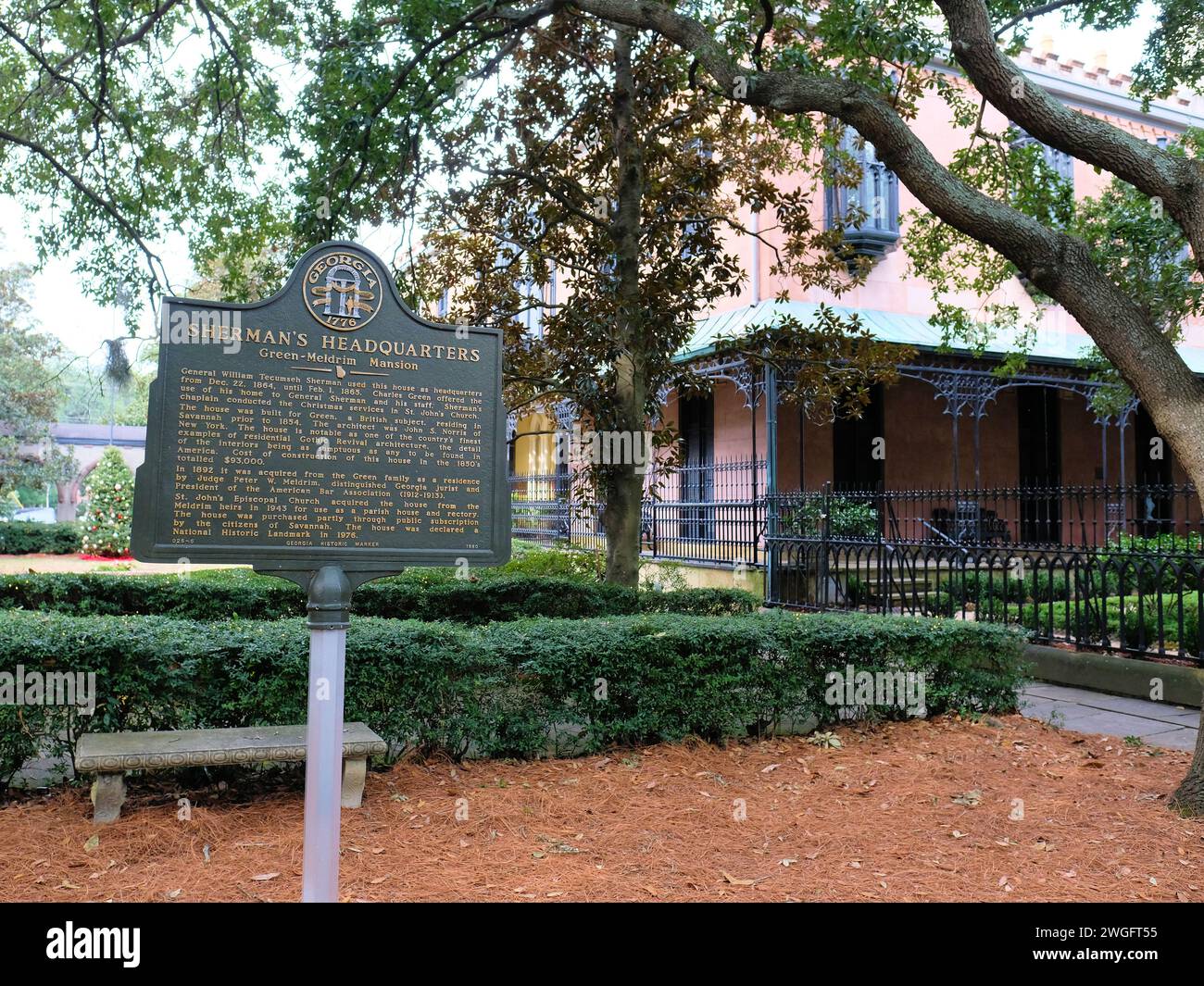 Sign at the Green-Meldrim house, used by General William Sherman as his ...