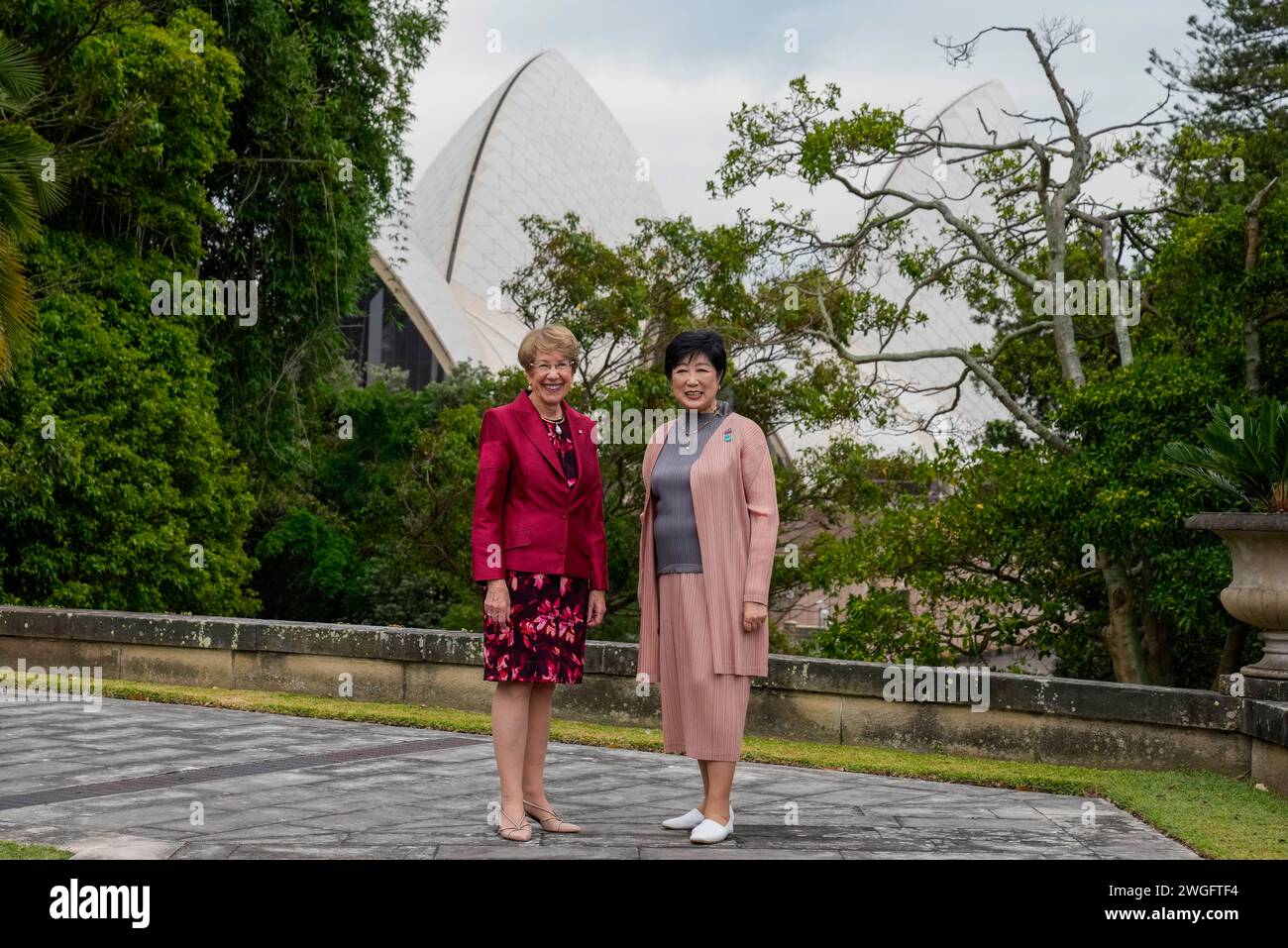 Tokyo Gov. Yuriko Koike, right, and the Governor New South Wales ...