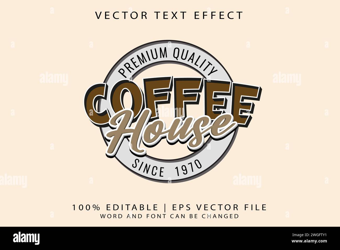 Editable text effect coffee house logo premium vector in 3D vintage style Stock Vector Image ...