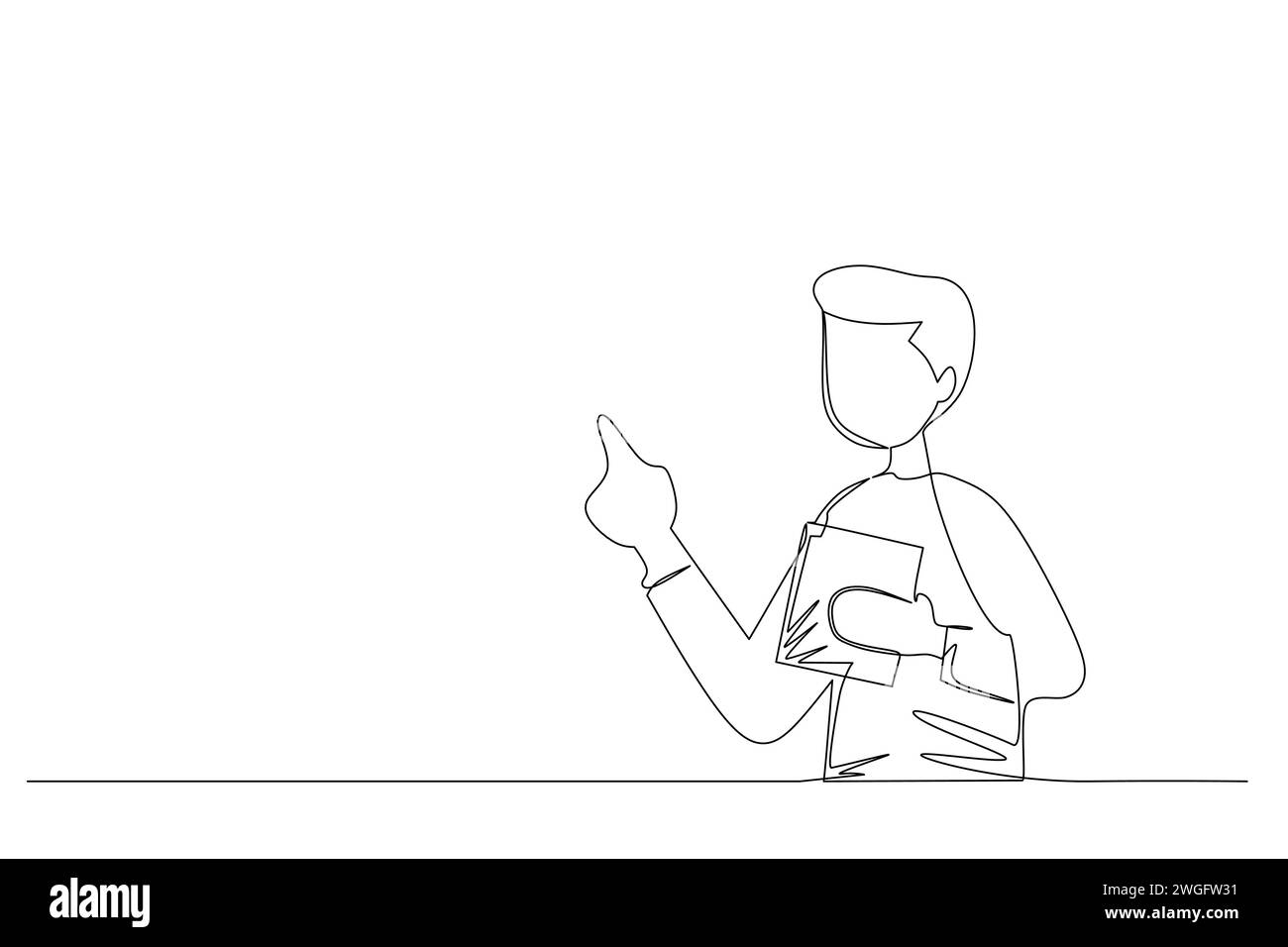 Single line drawing office workers standing with a document and ...