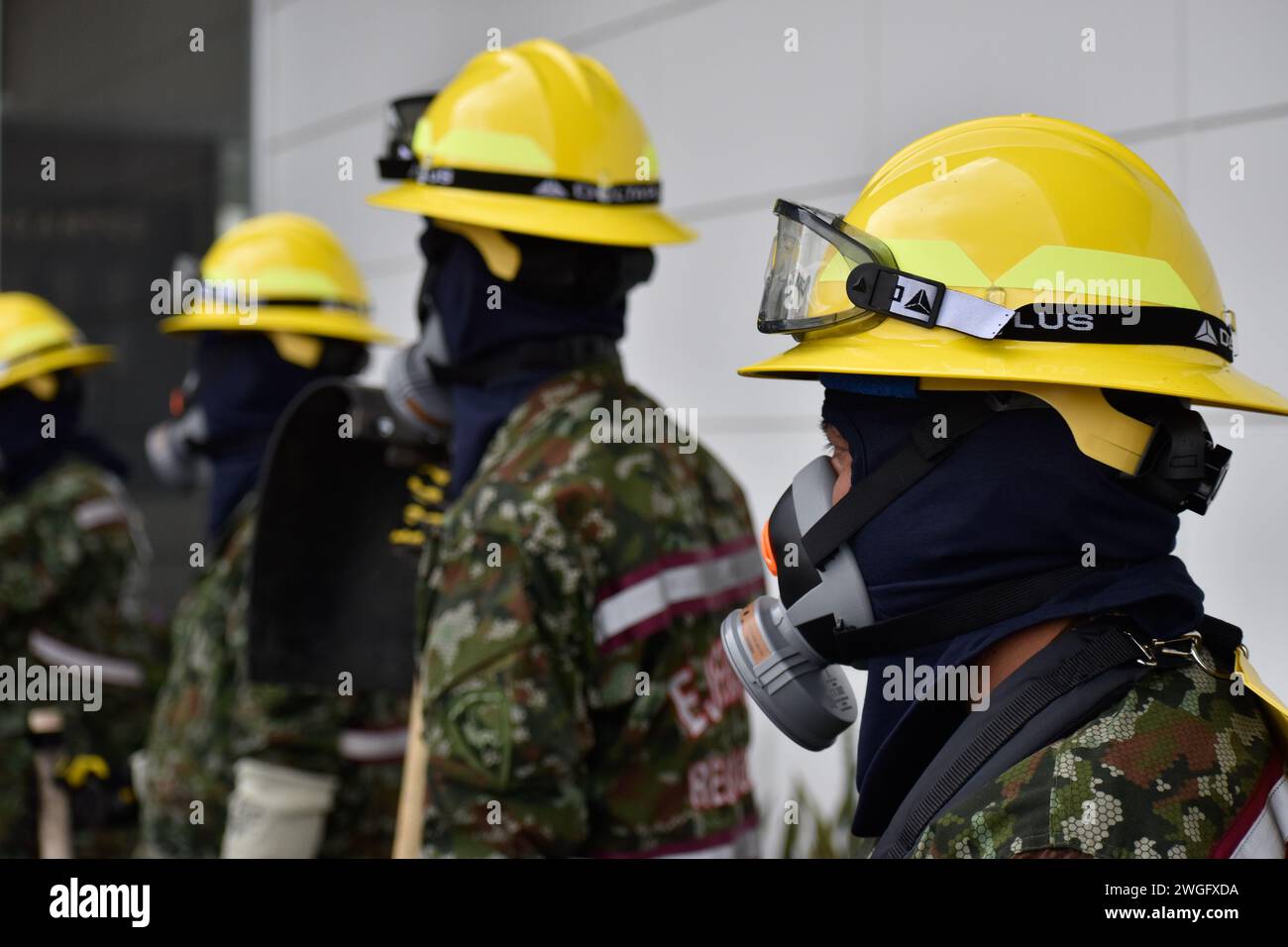Bogota, Colombia. 02nd Feb, 2024. Colombian army rescuers dressed with ...