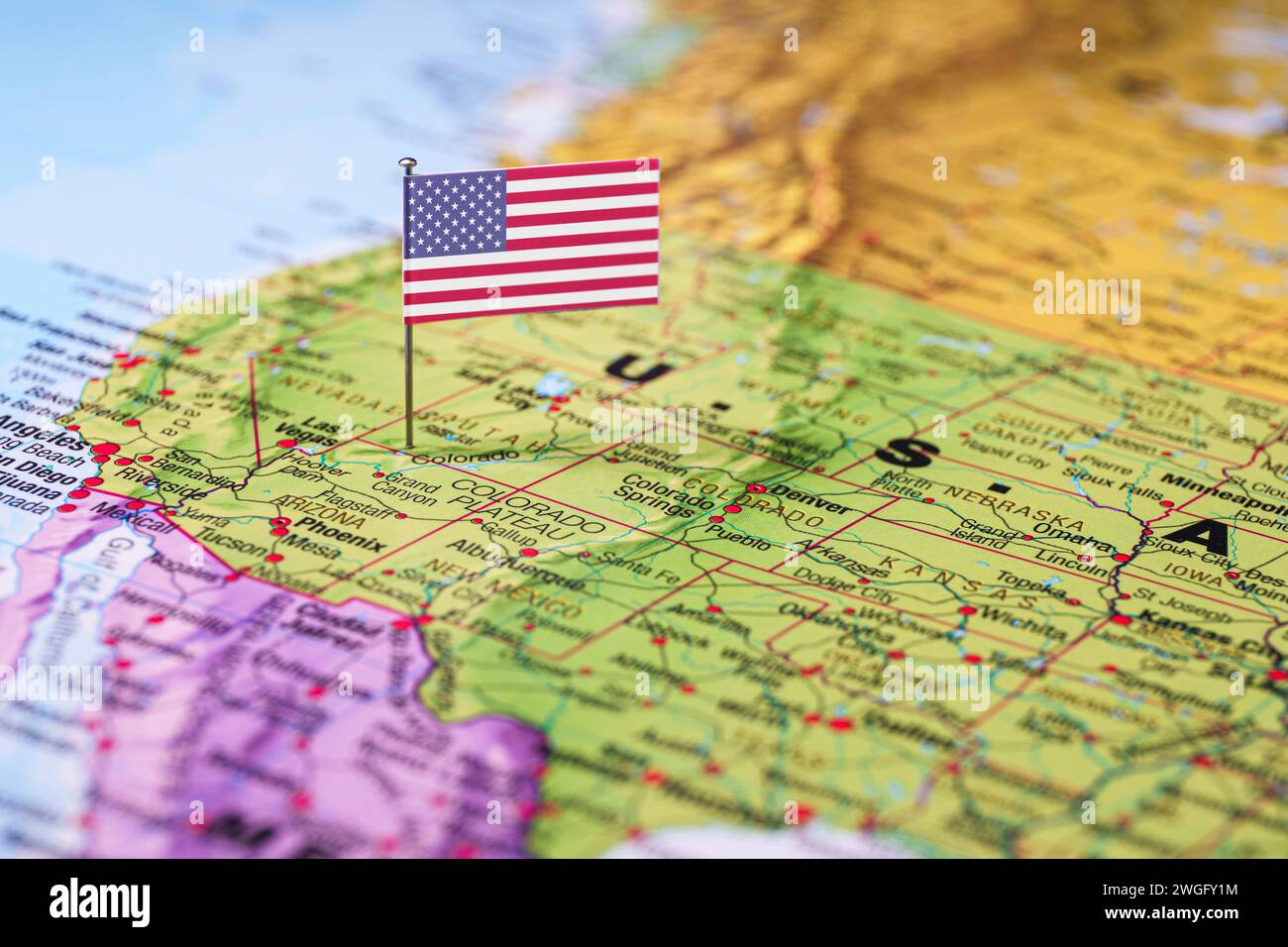 United States of America flag on political world map. High quality ...