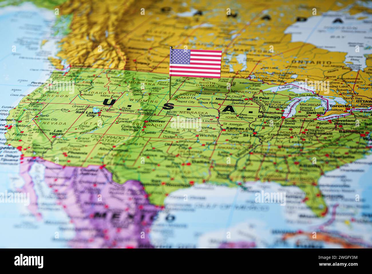 United States of America flag on political world map. High quality ...