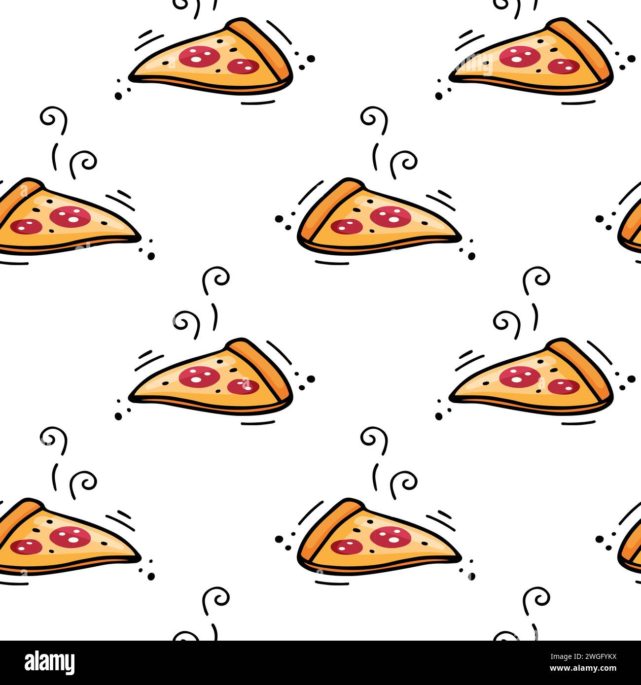 Hand drawn pizza seamless pattern. Fast food texture. Vector Fast food illustration in doodle ...