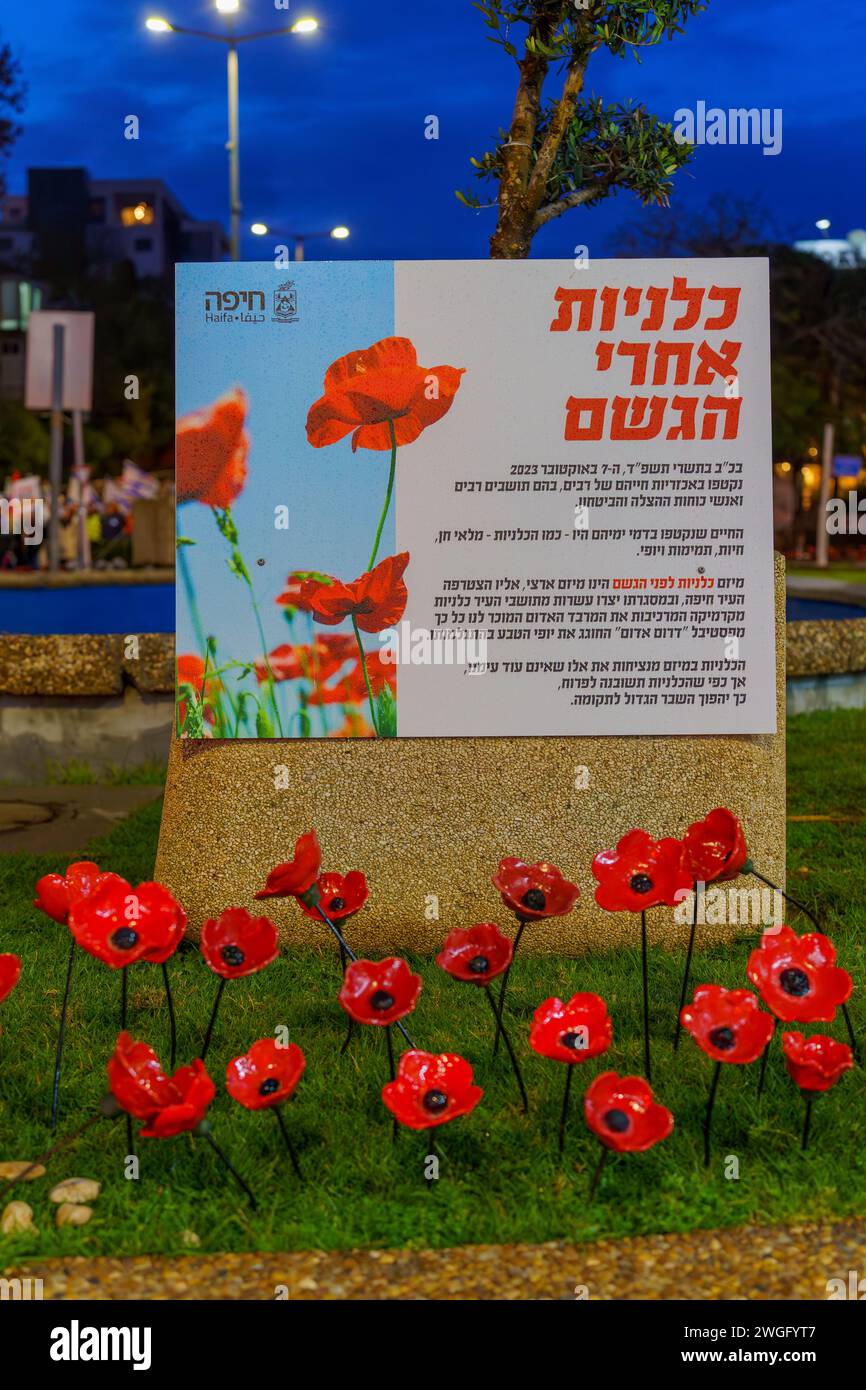 Haifa, Israel - February 03, 2024: Protest display with symbolic ...