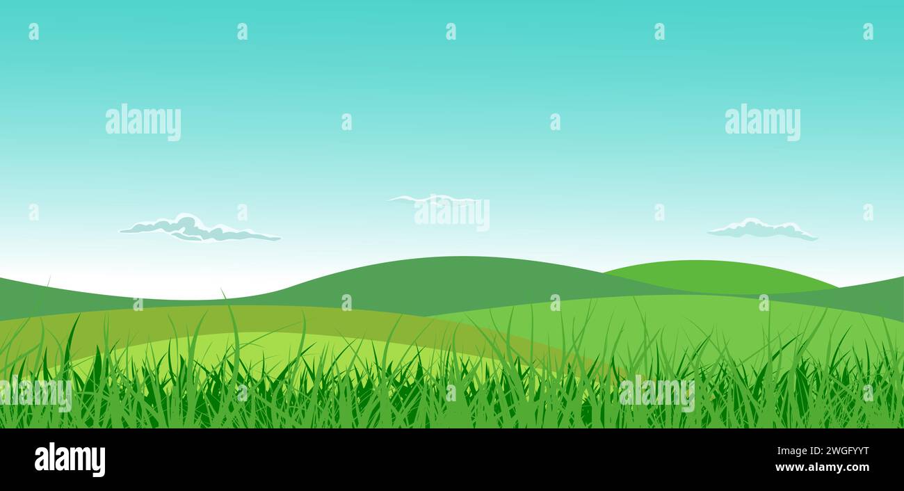Summer meadow. Cloudless landscape. hand drawing. Not AI, Vector ...