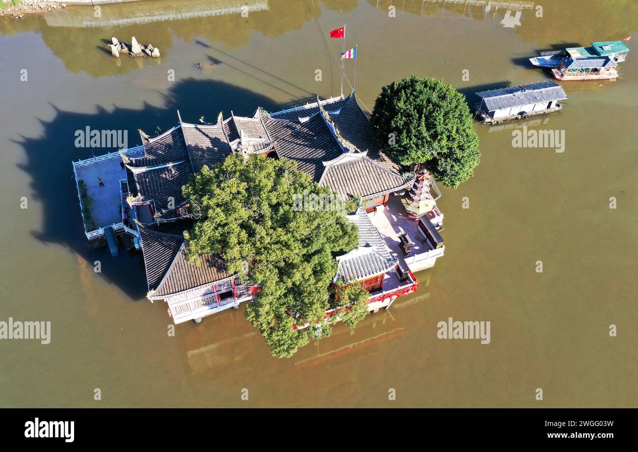 Aerial photo shows the Jinshan Temple on Min River in Fuzhou City, southeast China's Fujian ...