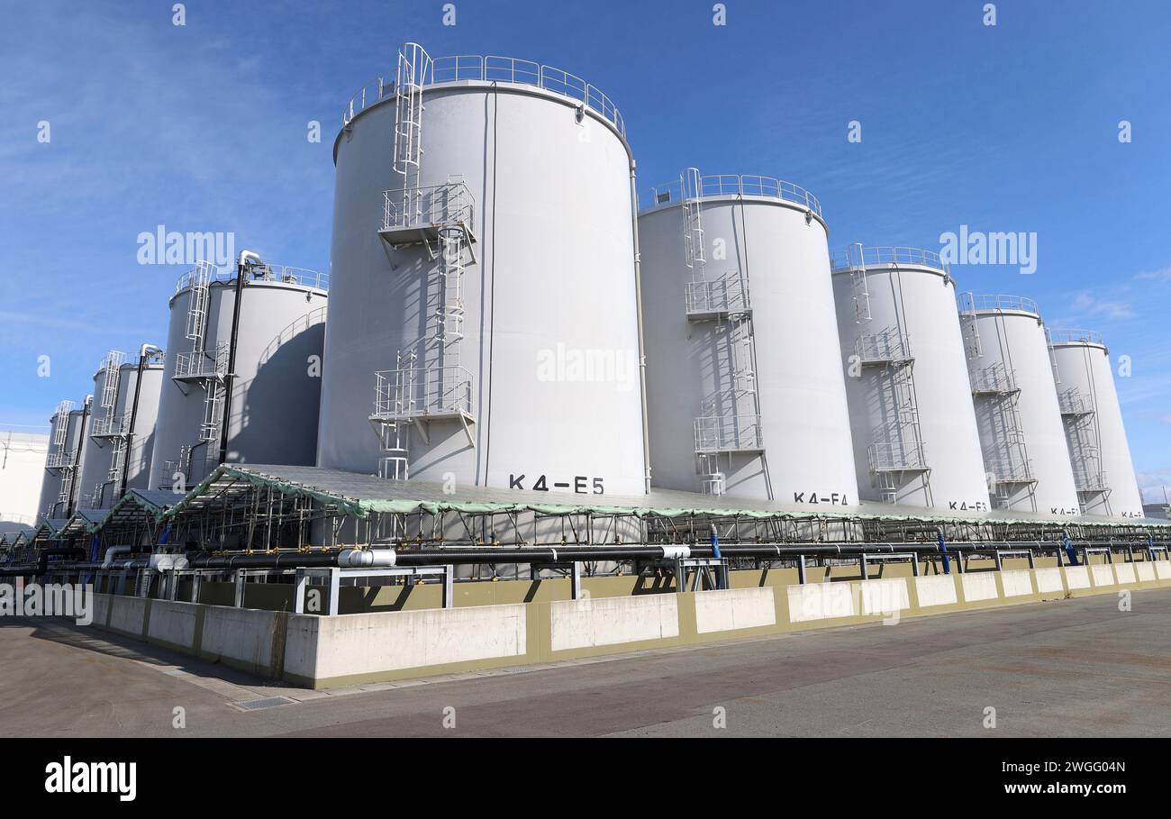 A photo shows tanks for storing treated water at Fukushima Daiichi ...