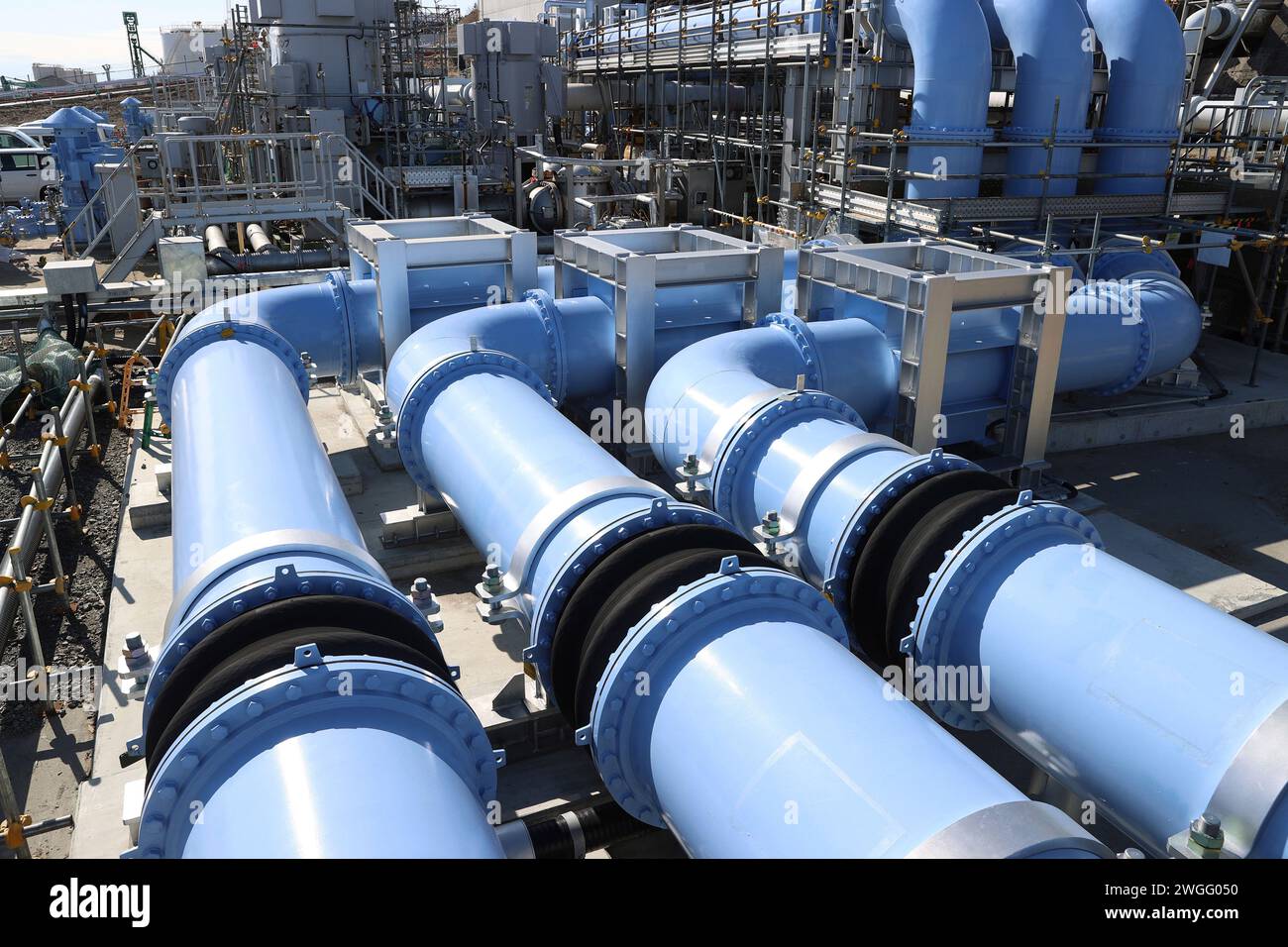 A photo shows pipes for treated water at Fukushima Daiichi Nuclear ...