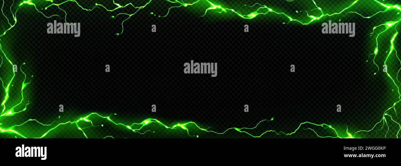 Frame border made of green bright lightning and fog. Realistic vector ...