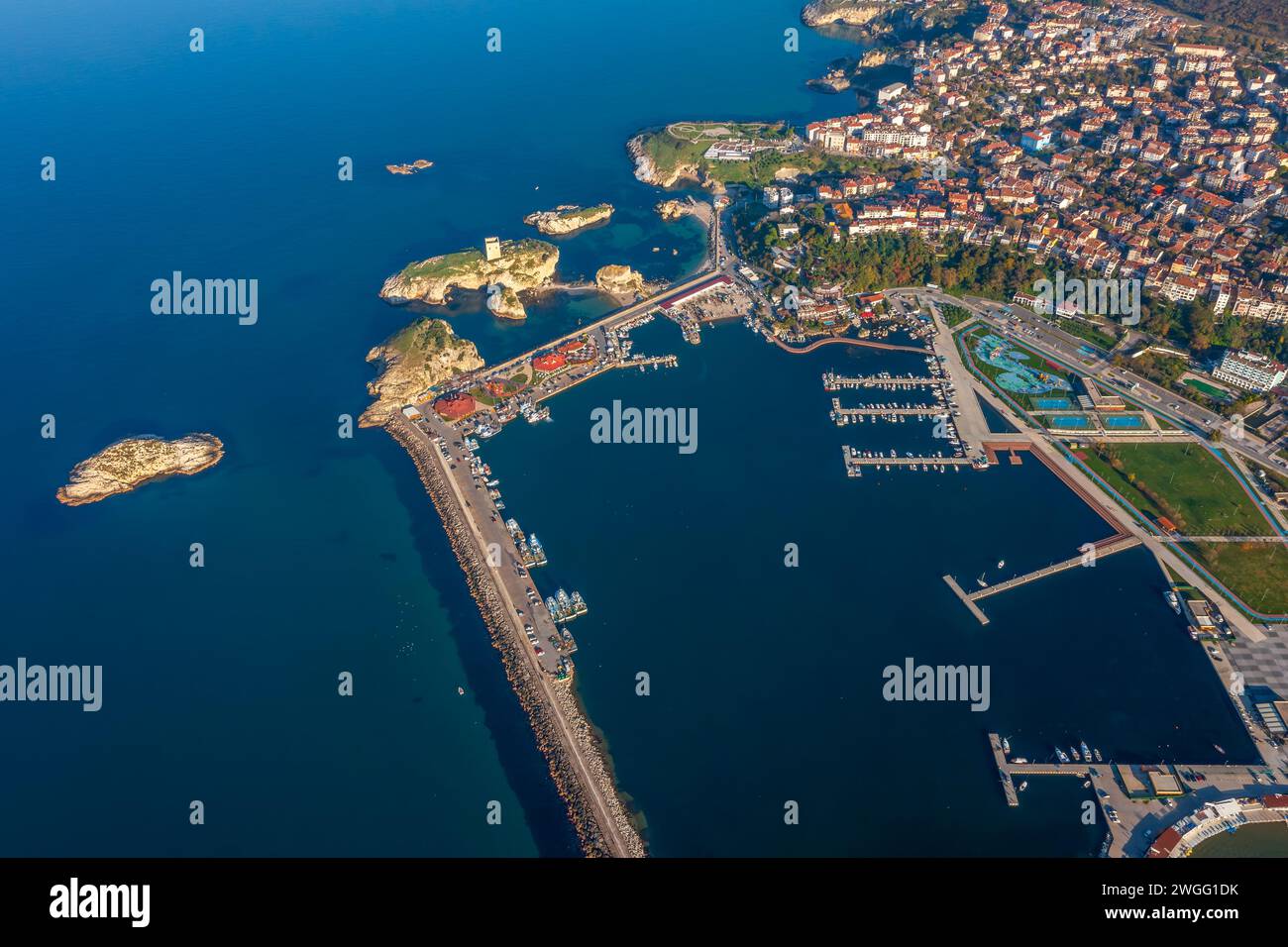 drone shooting sile castle and its surroundings, sile, istanbul, turkey ...
