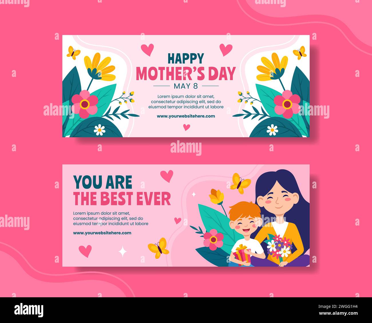 Mother Day Horizontal Banner Flat Cartoon Hand Drawn Templates ...