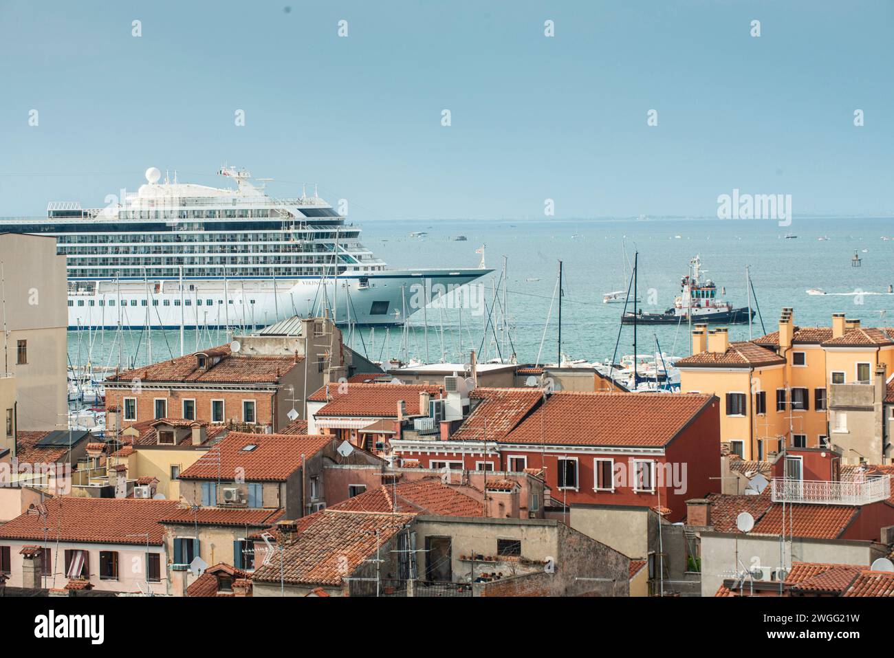The Cruise Ship Viking departing the port of Chioggia on the Venetian ...