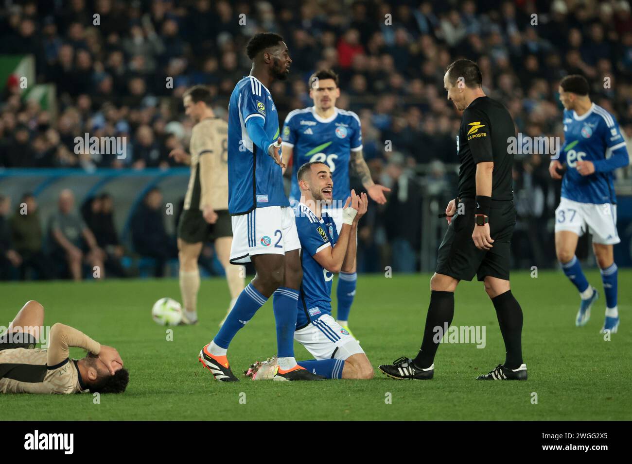 Strasbourg, France. 02nd Feb, 2024. Lucas Perrin of Strasbourg reacts ...