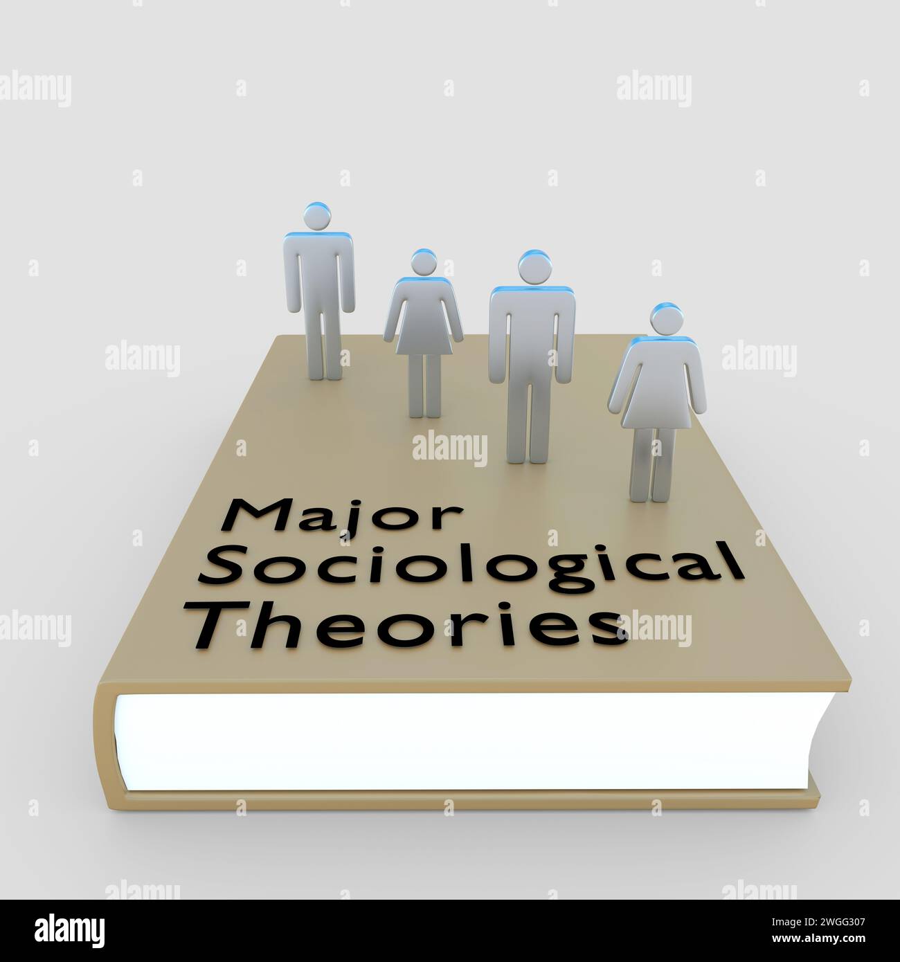 3D illustration of Major Sociological Theories script on a book along ...