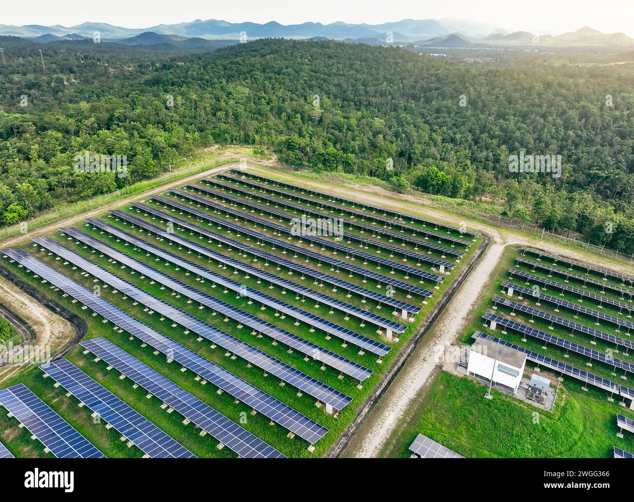 Landscape of solar farm. Solar power for green energy. Sustainable ...