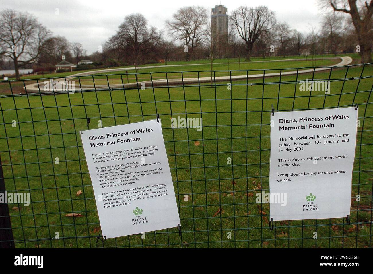 File photo dated 10/01/05 a notice on a fence at the Diana, Princess of ...