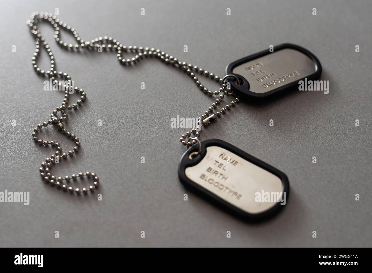 Military ID tags isolated on white background Stock Photo - Alamy