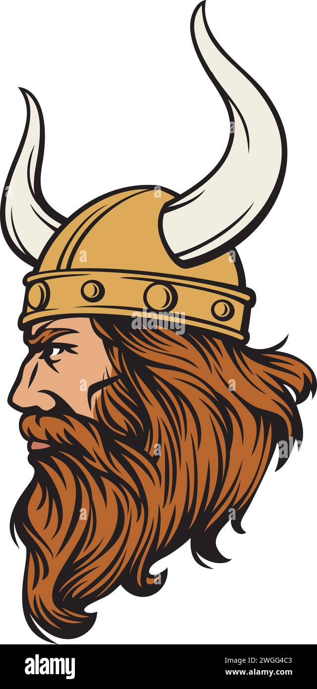 Viking Face with Horned Helmet (Mascot). Vector Illustration Stock ...